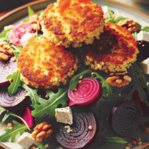Beet and Goat Cheese Arugula Salad with Quinoa Cakes | Upgraded Health